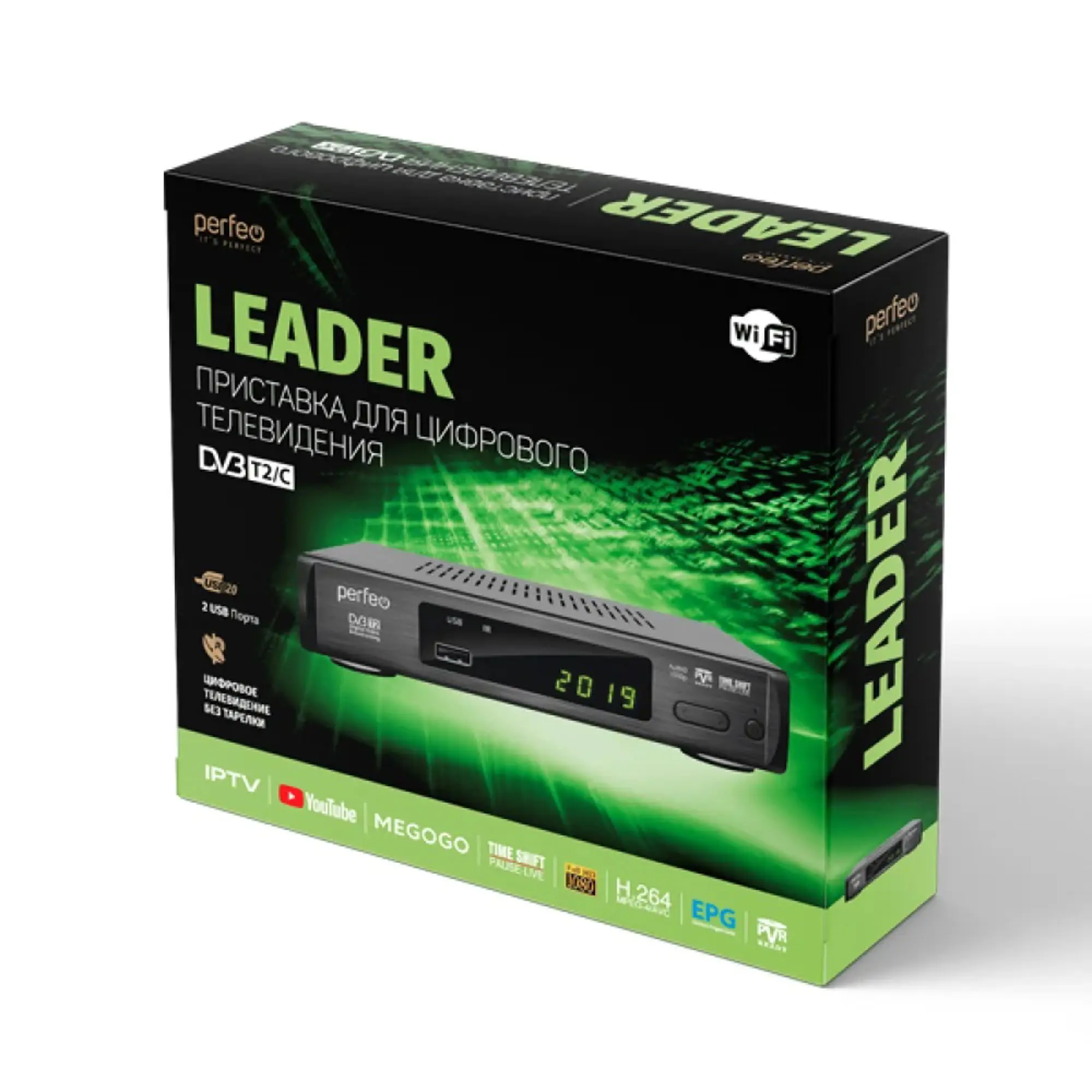 Приставка DVB-T2-C для цифрового телевидения Perfeo Leader Wi-Fi IPTV HDMI 2 USB DolbyDigital и ...