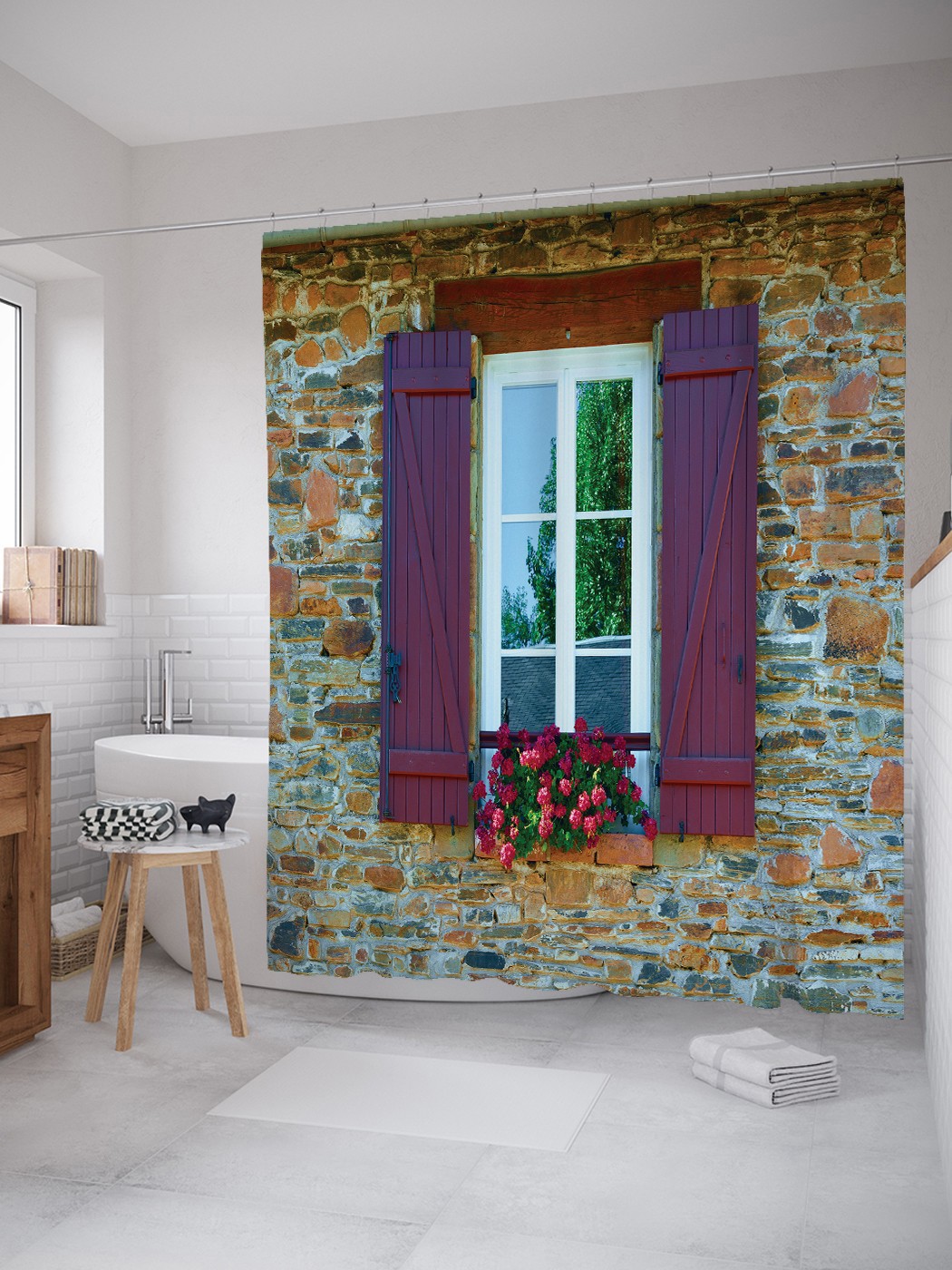 Штора для ванной JoyArty Декоративное окно из ткани, 180x200 см с крючками ️ купить по цене 1299 ...