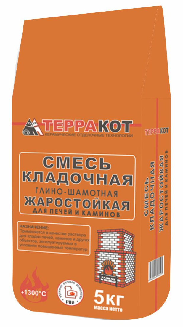 Кладочная смесь для печей и каминов Терракот огнеупорность 1300°С 5 кг ...