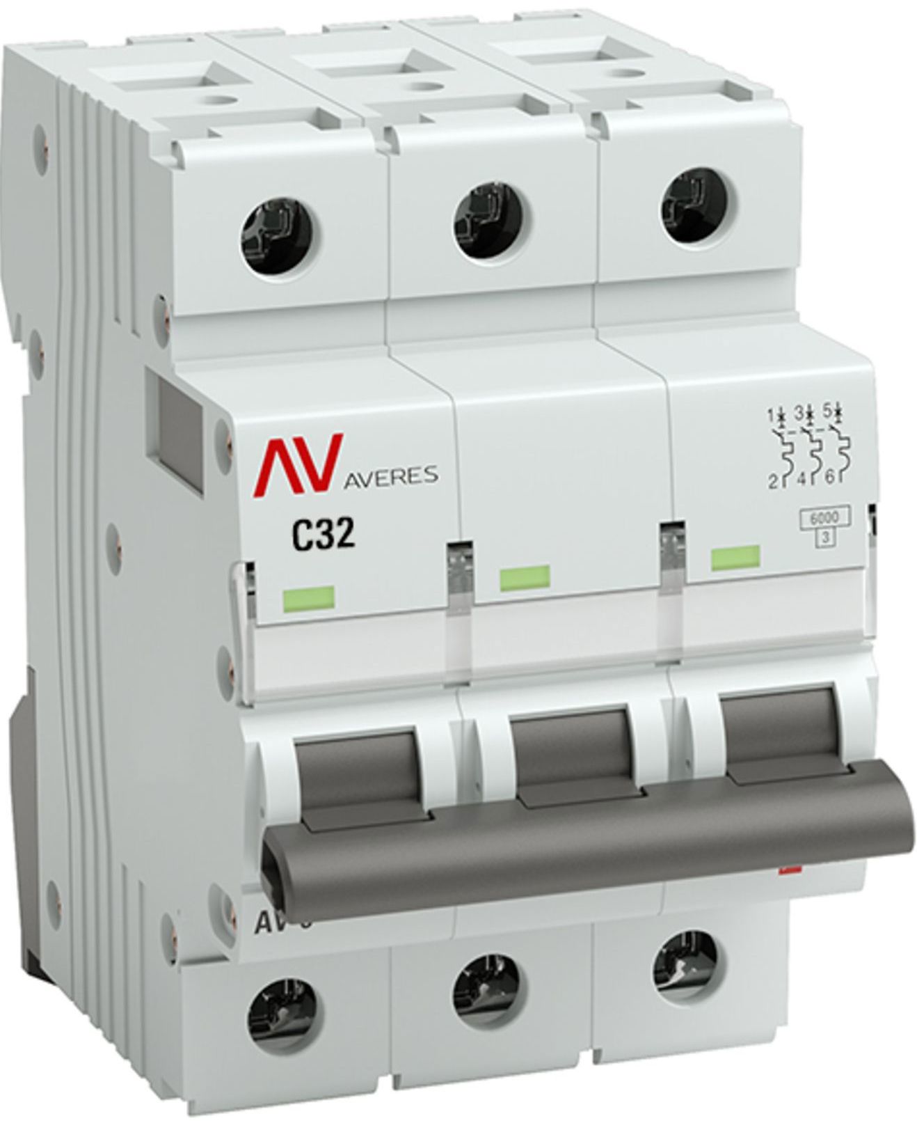 Автоматический выключатель EKF Averes AV-6 3P C32 А 6 кА mcb6-3-32C-av ...