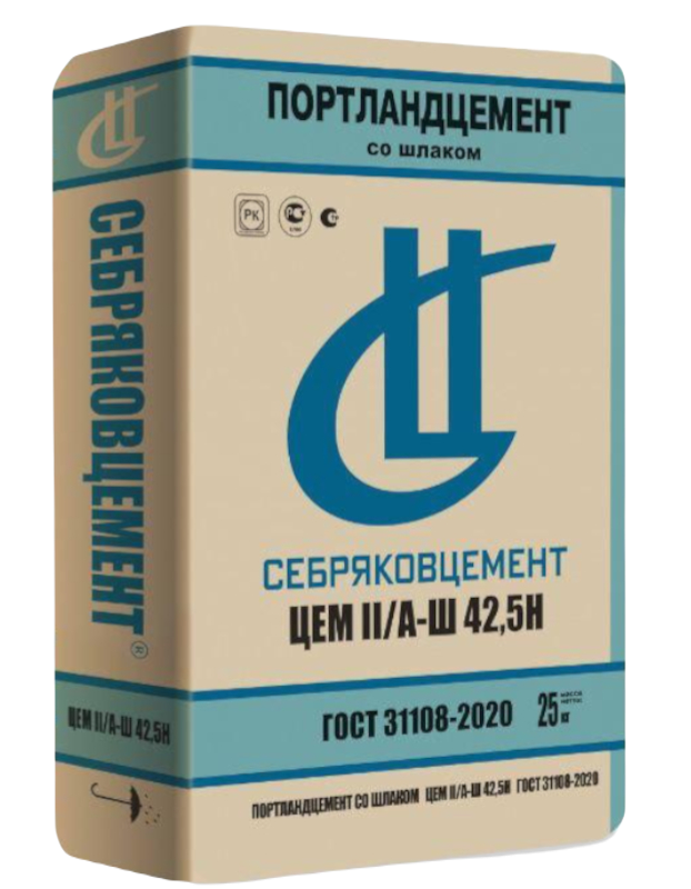Цемент Себряковцемент M500 ЦЕМ II А-Ш 42.5 Н 25 кг ️ купить по цене 318 ...