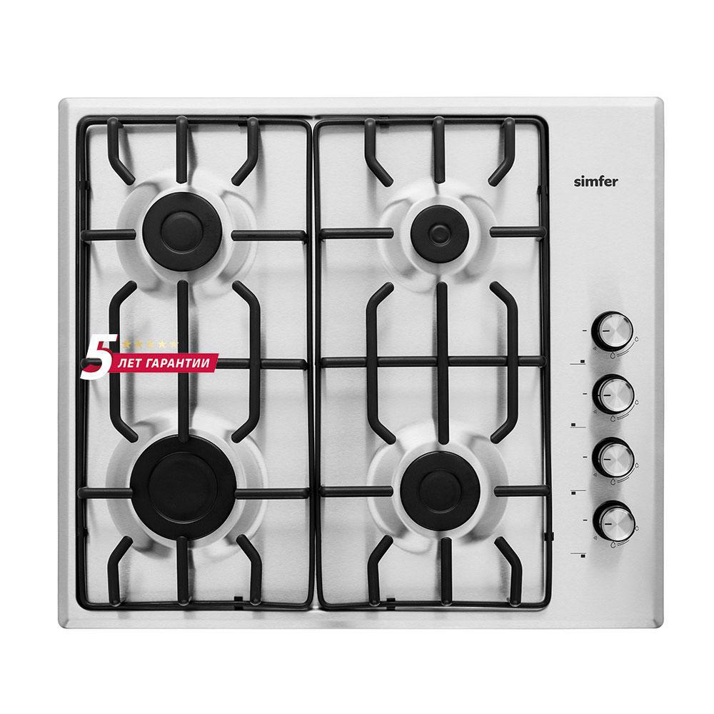 Газовая варочная панель Simfer H60Q40M412 60 см 4 конфорки цвет серебристый ️ купить по цене 7 ...