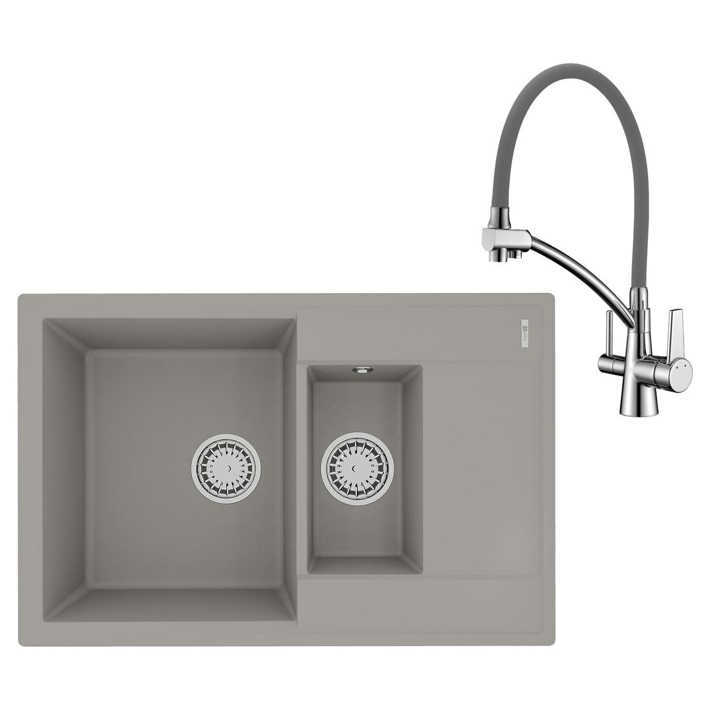 Врезная мойка Lemark Ramza LM3071C 76x50x18 см кварц цвет серый/хром ️ купить по цене 31 840 ₽ в ...