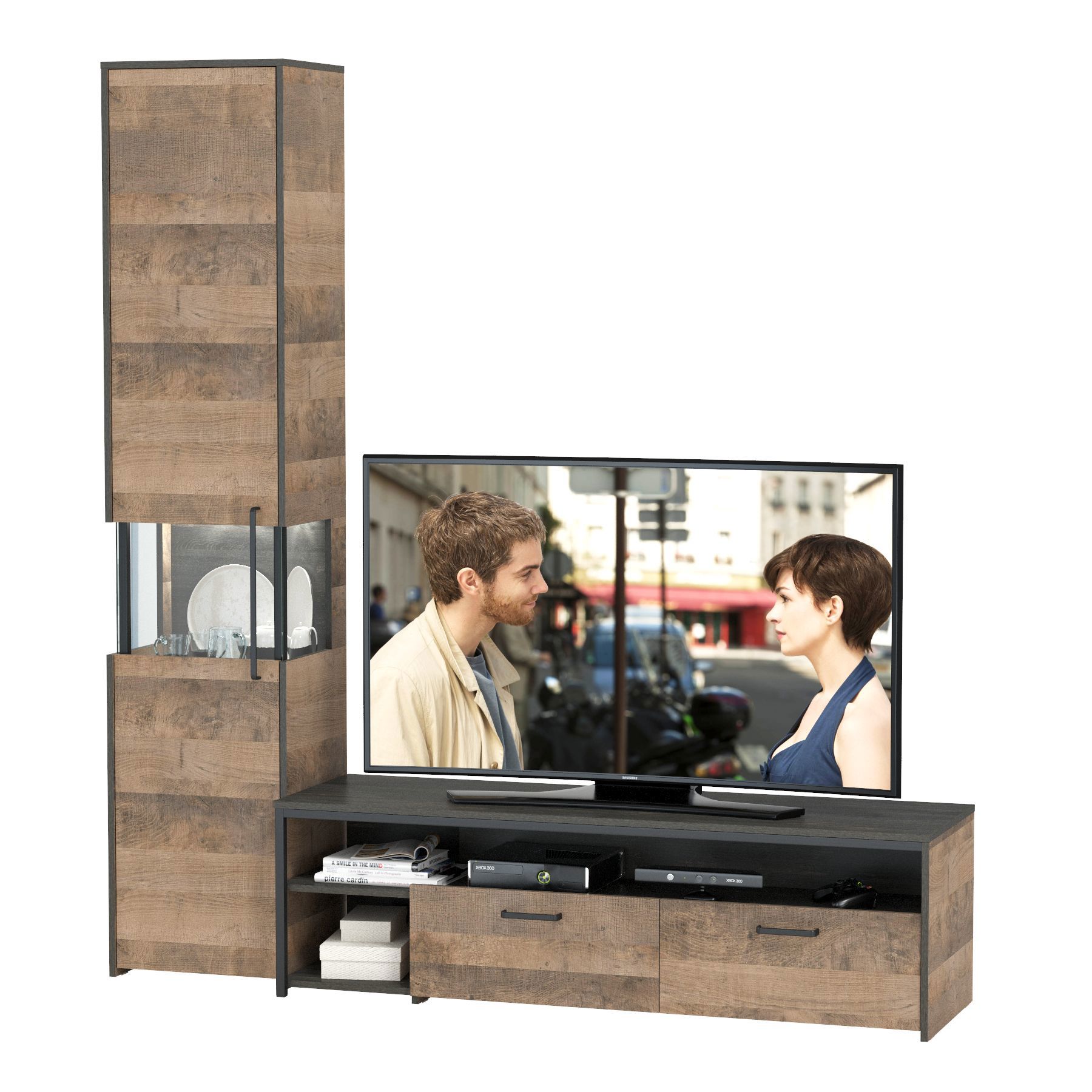 Модульная стенка Моби 1025522 195x210x45 см ЛДСП цвет дуб гранж/интра ️ ...