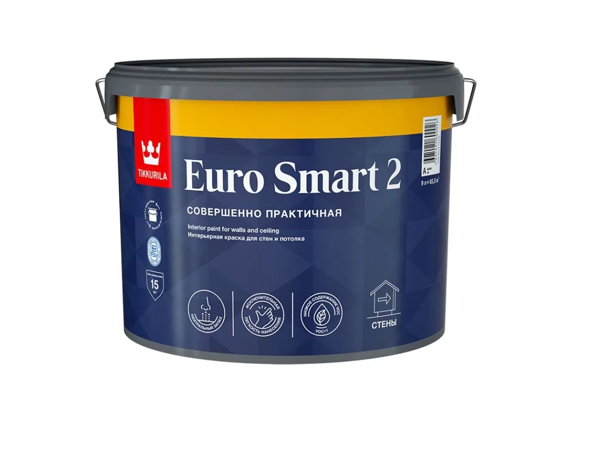 Краска для стен и потолка Tikkurila Euro smart 2 9 л ️ купить по цене ...