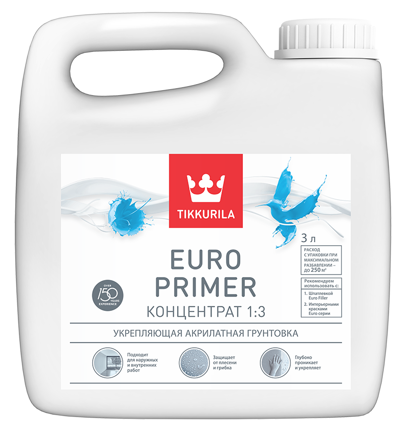 Грунтовка универсальная Tikkurila Euro Primer прозрачная 3 л ️ купить ...
