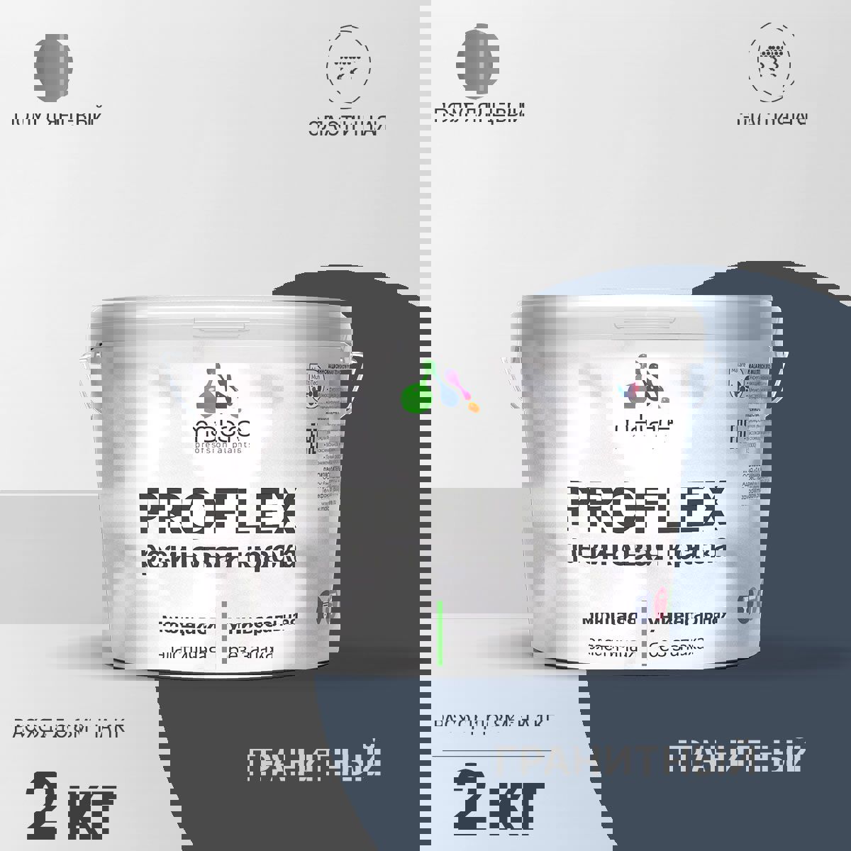 Краска резиновая Malare ProfleX Latex универсальная быстросохнущая полуглянцевая цвет гранитный ...