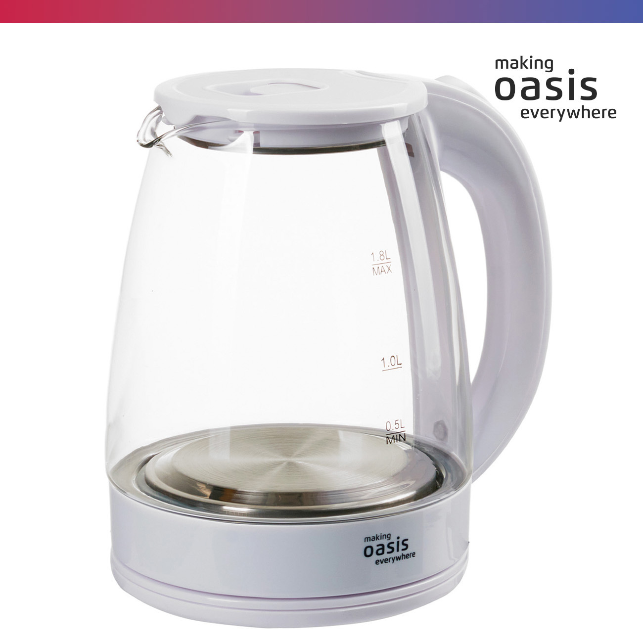 Электрический чайник 1.8 л Making oasis everywhere K-8GW стекло цвет белый ️ купить по цене 1 ...