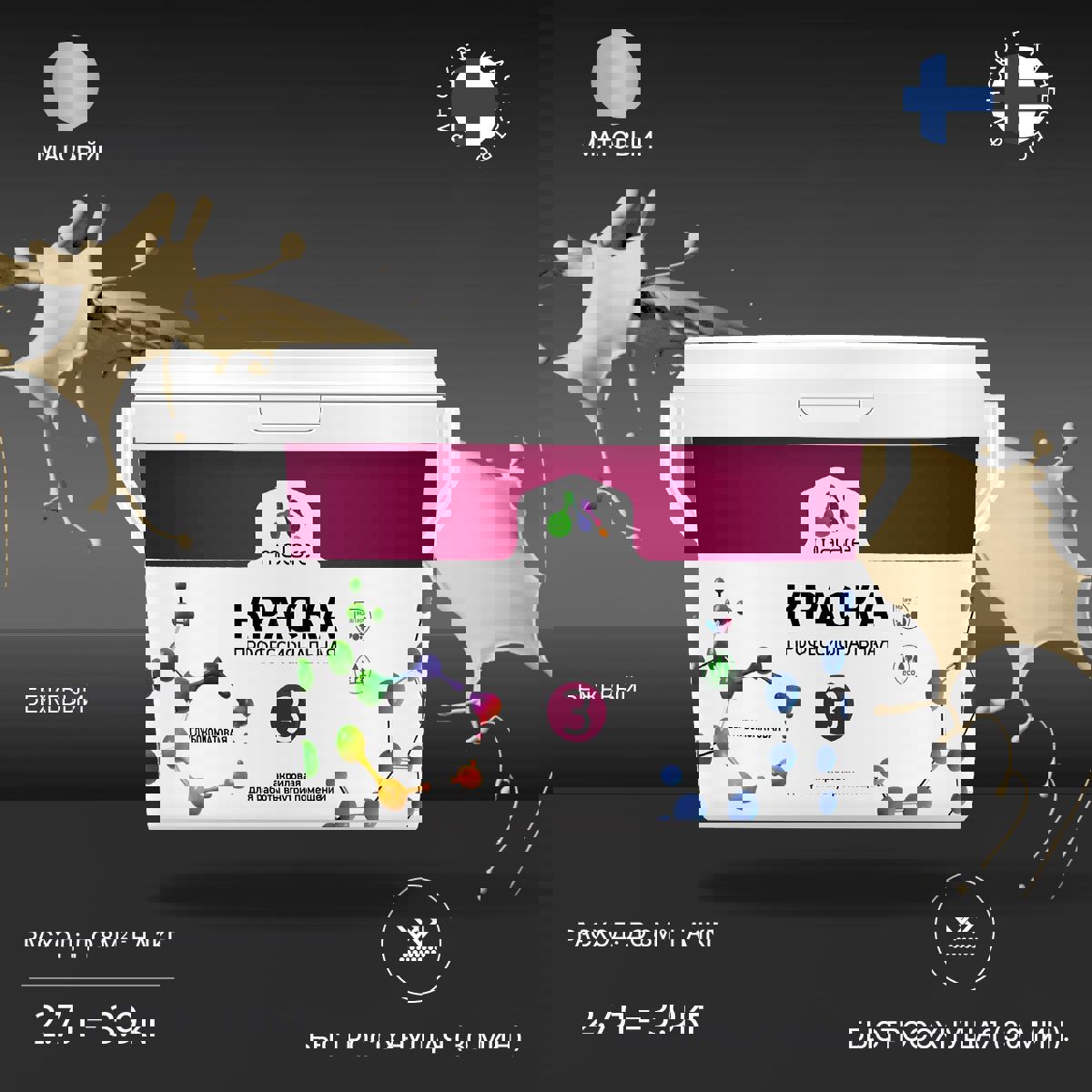 Краска для стен и потолка Malare Professional Euro №3 быстросохнущая матовая цвет бежевый 2.7л ️ ...