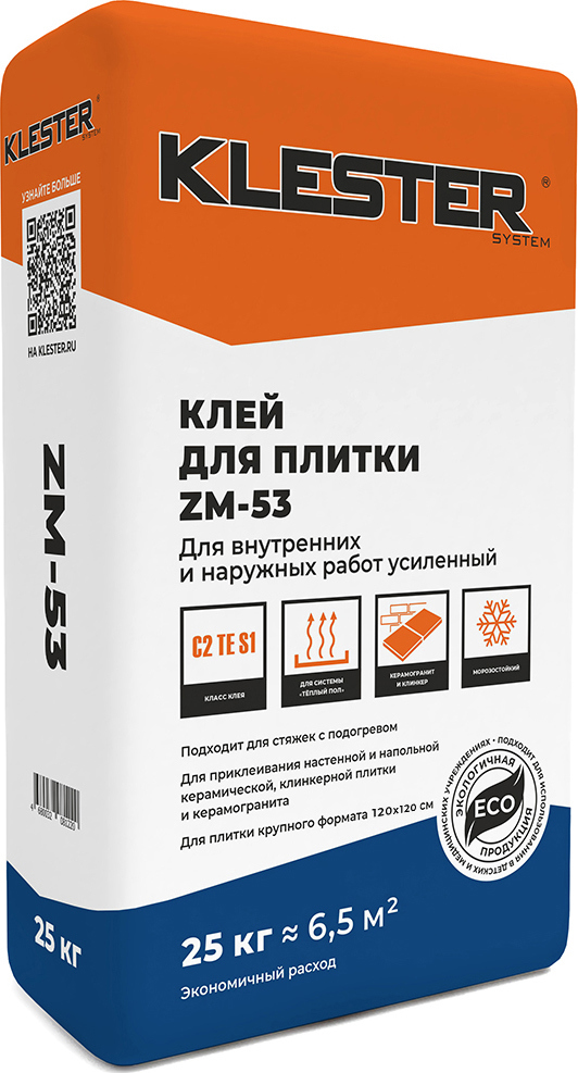 Клей для плитки Klester ZM-53 для внутренних и наружных работ усиленный ...