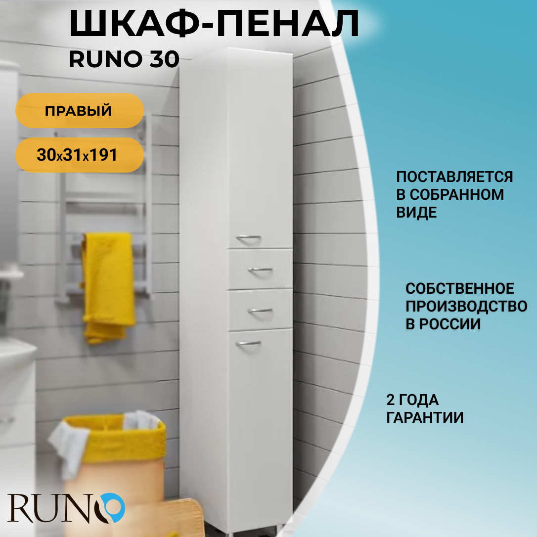Пенал для ванной комнаты Runo 30 см правый напольный ️ купить по цене ...