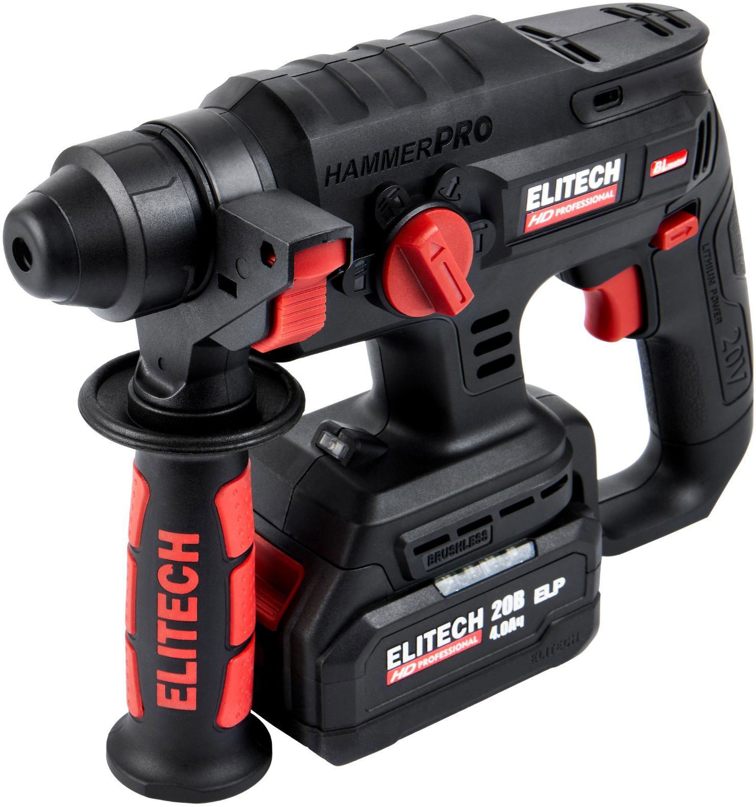 Перфоратор аккумуляторный бесщеточный SDS-plus Elitech HD CRH2022SL, 20 В Li-Ion 4 Ач, 2.3 Дж ️ ...