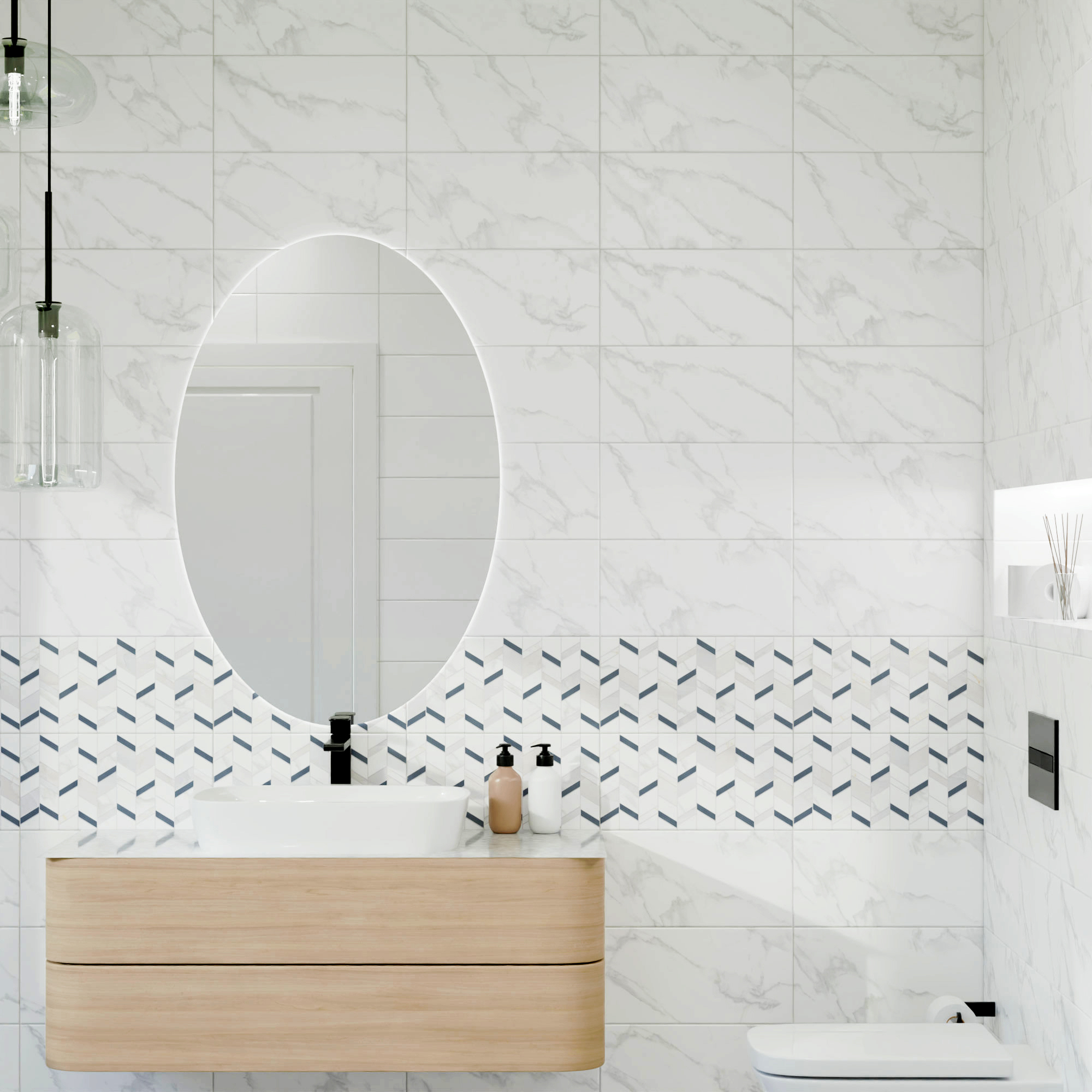 Плитка настенная Mersey Calacatta 20x40 см 1.2 м² матовая цвет серый ️ ...