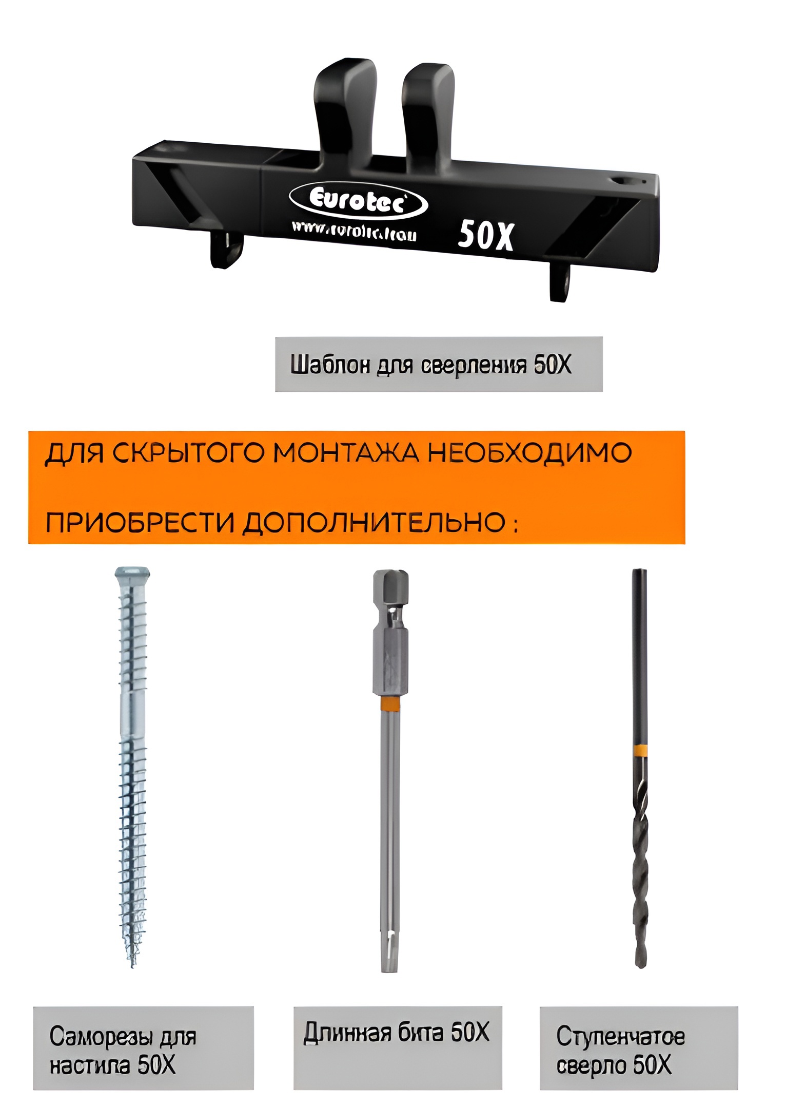 Кондуктор для скрытого монтажа террасной доски Eurotec Drill Tool 50X ️ ...