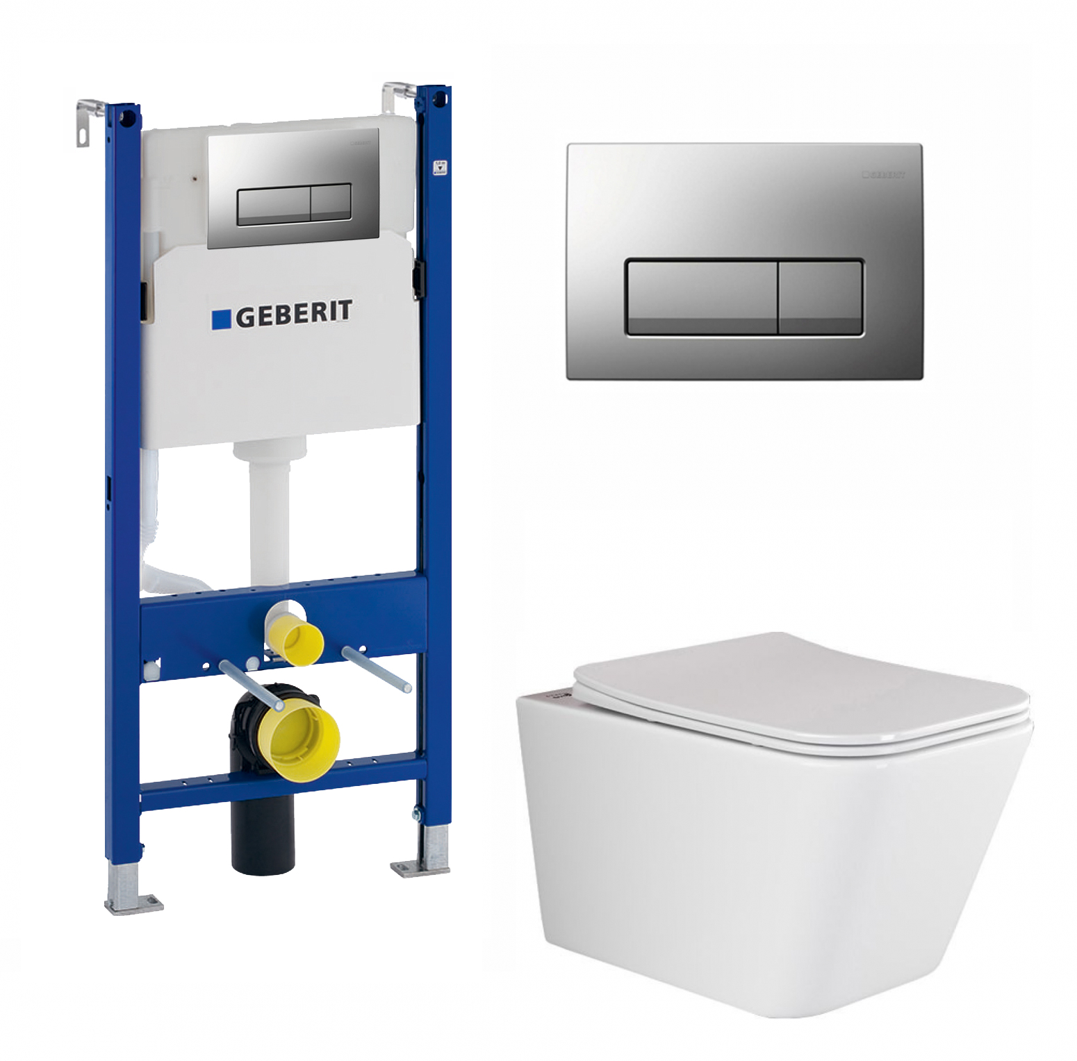 Комплект 3 в 1 инсталляция Geberit Duofix UP100 с подвесным унитазом ...