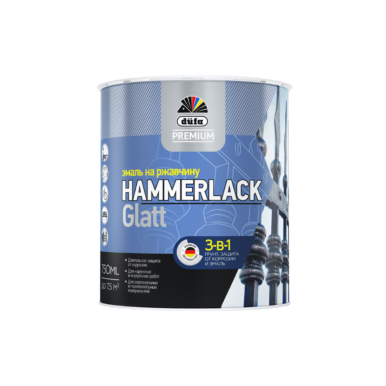 Эмаль по ржавчине 3 в 1 Dufa Premium Hammerlack цвет зеленый 0.75 л ️ купить по цене 2 350 ₽ в ...