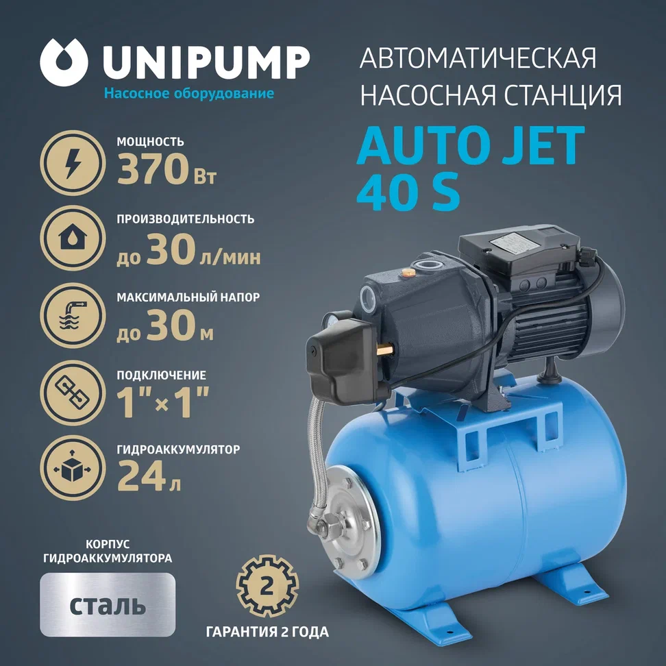 Насосная станция Unipump AUTO JET 40 S ️ купить по цене 11 400 ₽/шт. в Москве с доставкой в ...