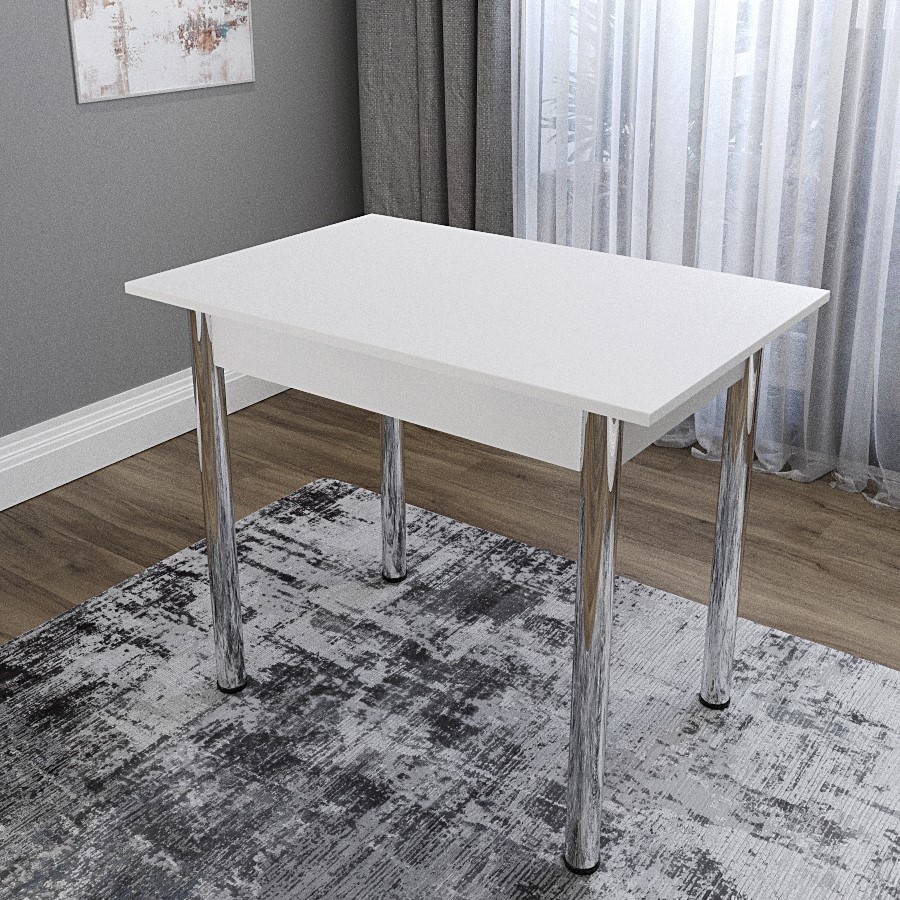 Стол кухонный прямоугольный 90х60 Fort meb Белая шагрень Опоры Хром ️ ...