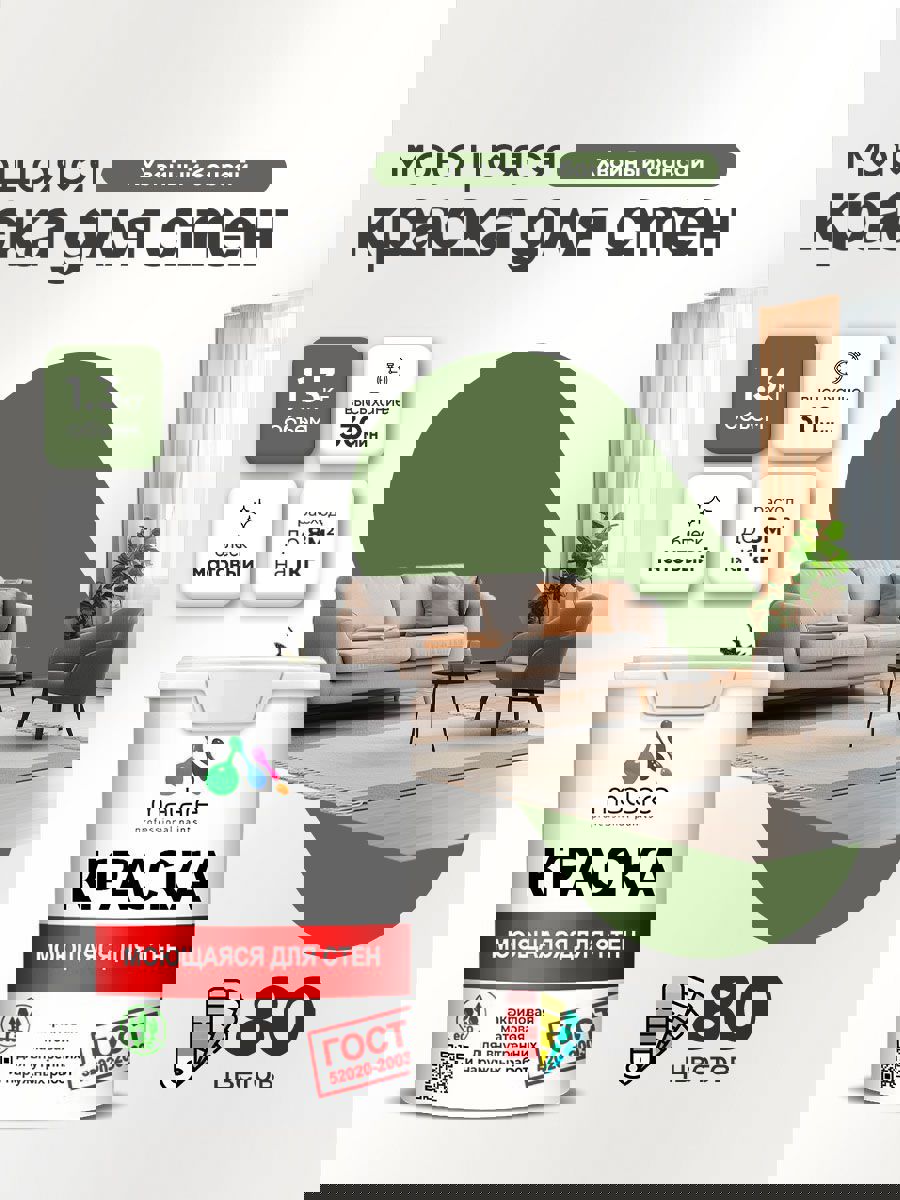 Краска для стен и потолка моющаяся Malare гмоющ_244 Professional быстросохнущая матовая цвет ...