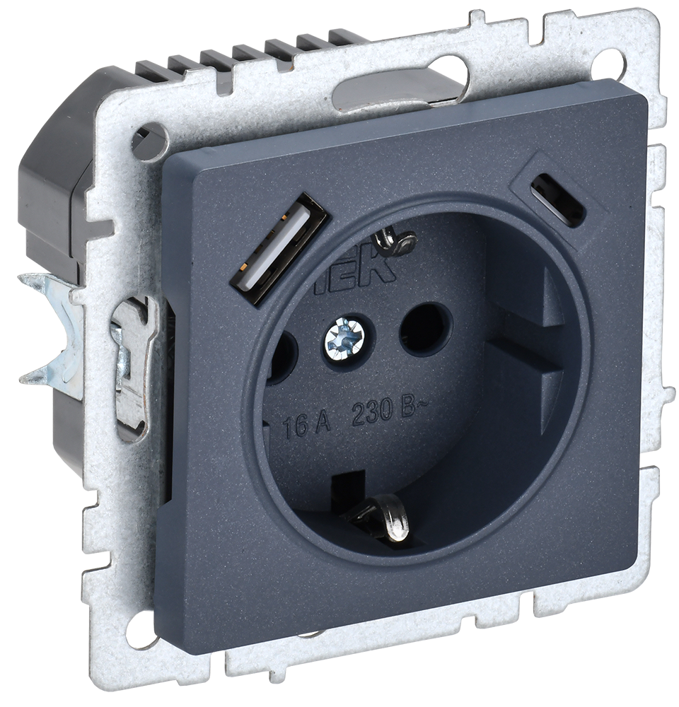 Розетка USB встраиваемая Iek Brite BR-R14-16-U22-018-K35 с заземлением цвет маренго ️ купить по ...