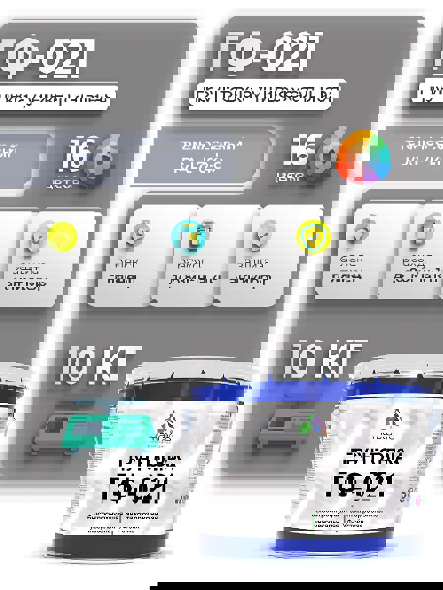 Грунтовка Malare Professional ГФ-021 для металла/дерева/минеральных поверхностей RAL 7040 темно ...